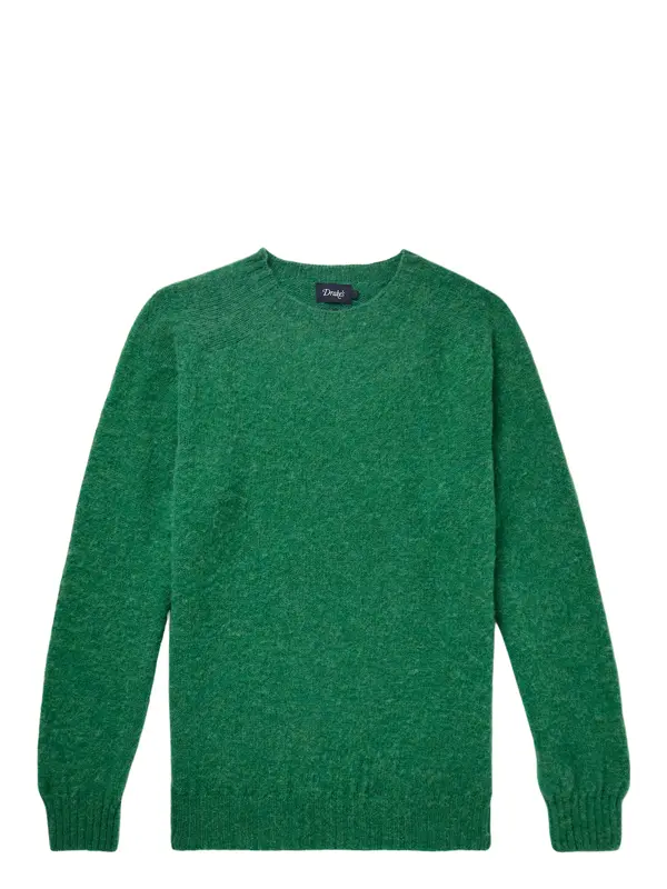 DRAKE'S Brushed Shetland Wool Crew-neck Sweater - Green