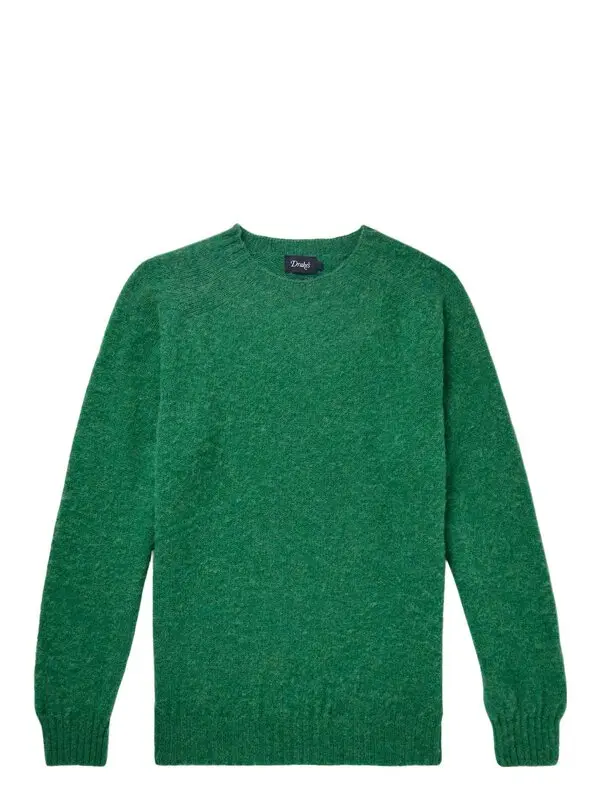 DRAKE'S Brushed Shetland Wool Crew-neck Sweater - Green