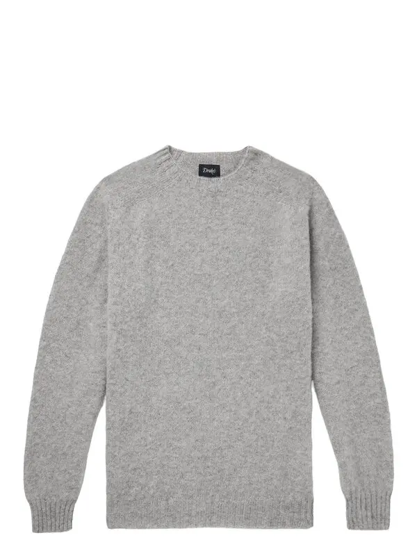 DRAKE'S Brushed Virgin Shetland Wool Crew Neck Sweater - Gray