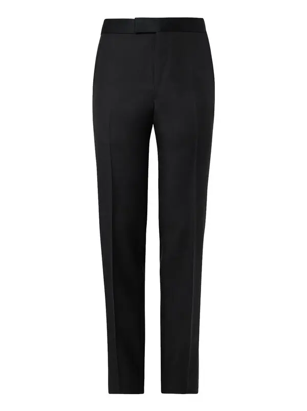 Zegna Straight-leg Satin-trimmed Wool And Mohair-blend Tuxedo Trousers - Black