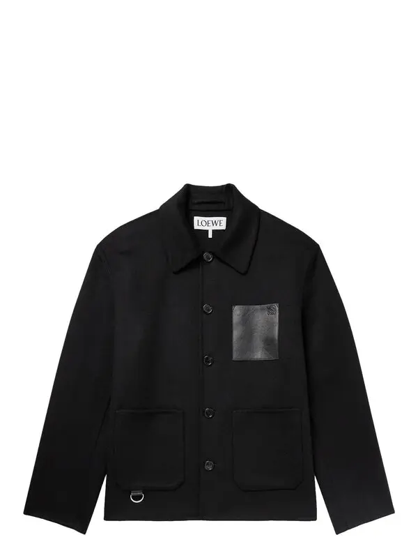 Loewe Leather-trimmed Wool And Cashmere-blend Overshirt - Black