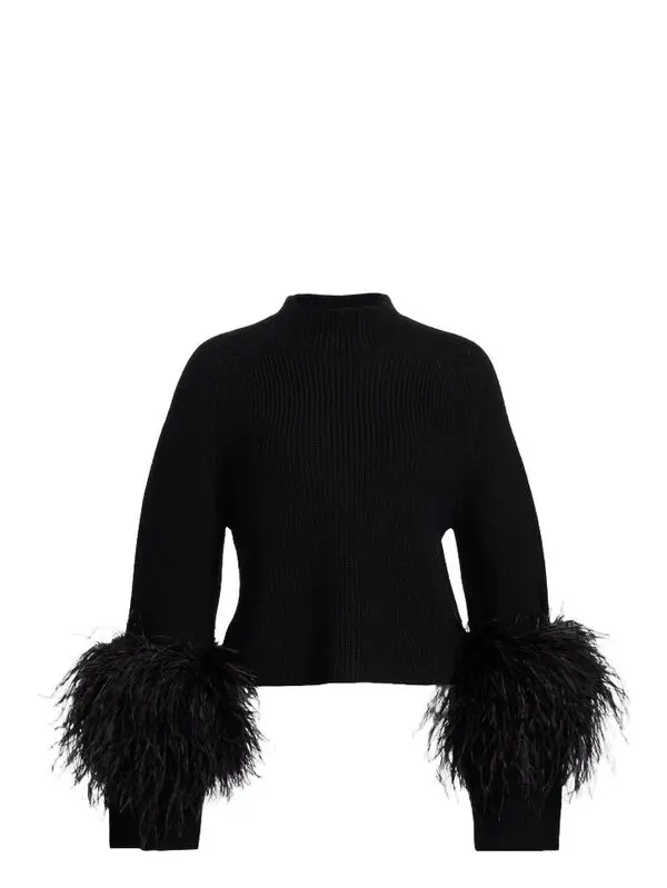 Lapointe Merino Wool Feather-cuff Sweater - Black