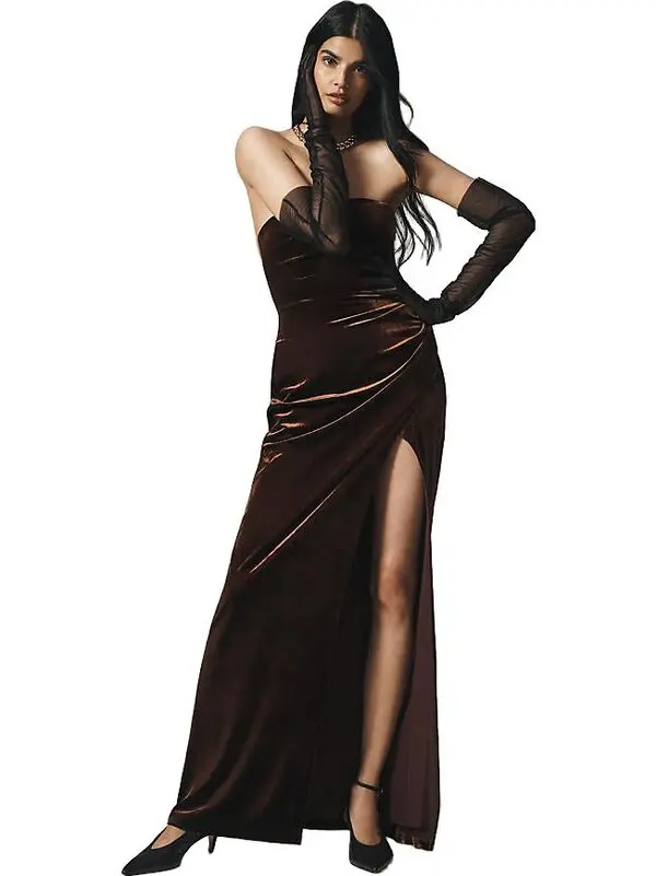 Bhldn Luella Strapless Velvet Maxi Dress - Cocoa