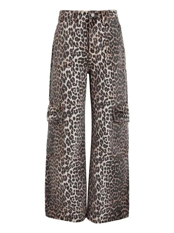 GANNI Print Straight-leg Cargo Jeans - Leopard