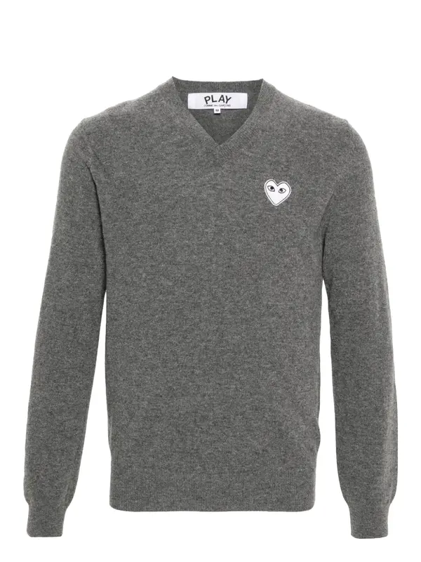 Play Comme Des Garcon Heart-patch Wool Jumper - Grey