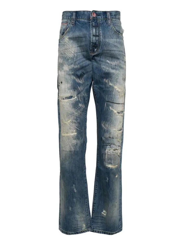 PRIVATE STOCK LABS Whiskering Effect Jeans - Blue