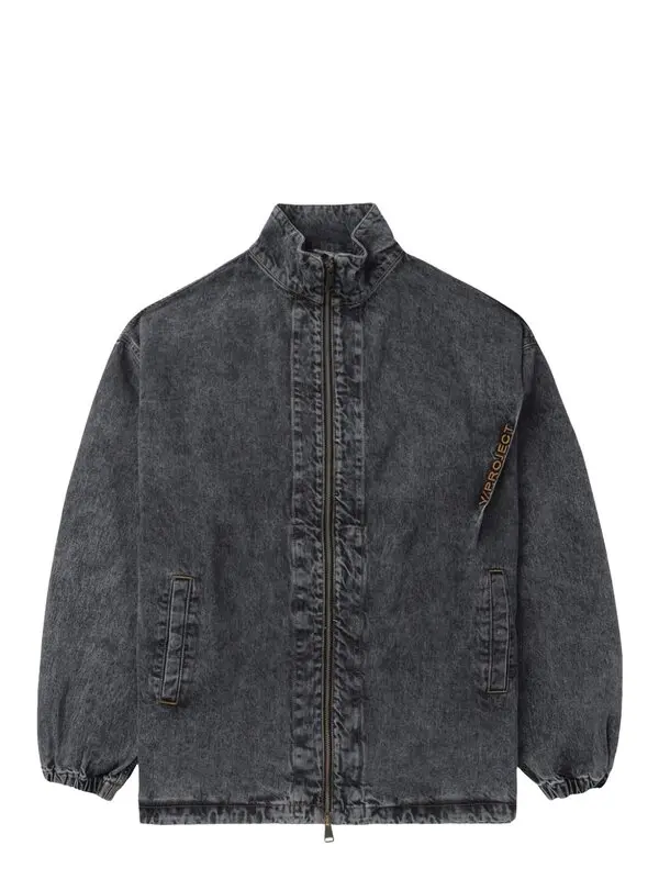 Y/project Washed Denim Zip-up Jacket With Embroidered Logo - Grey