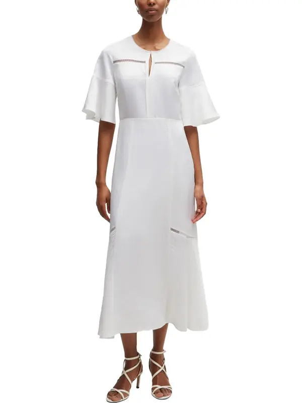 Hugo Boss Perforated-detailing Flared Midi Dress - White