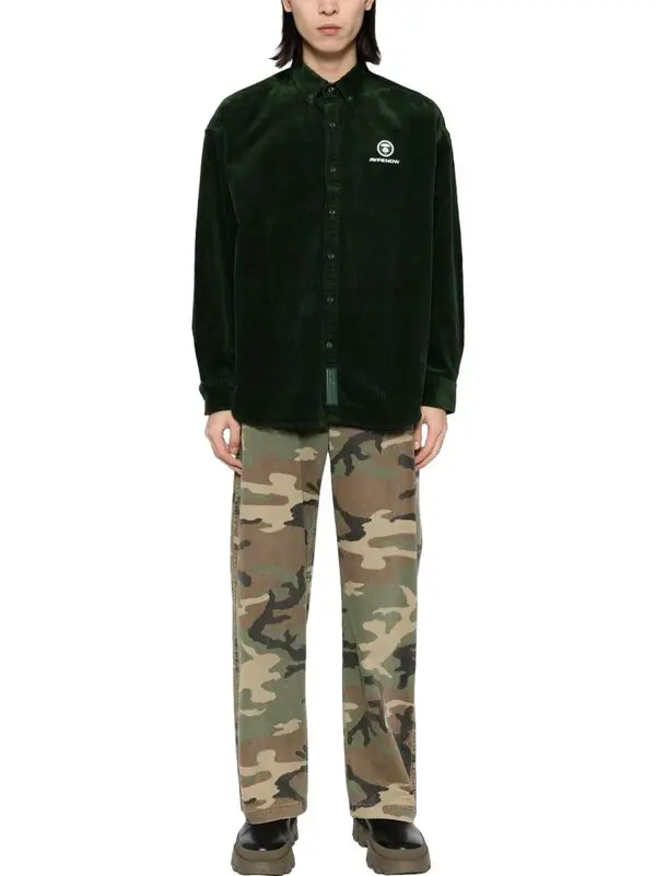 AAPE BY *A BATHING APE® Logo-patch Corduroy Shirt - Green