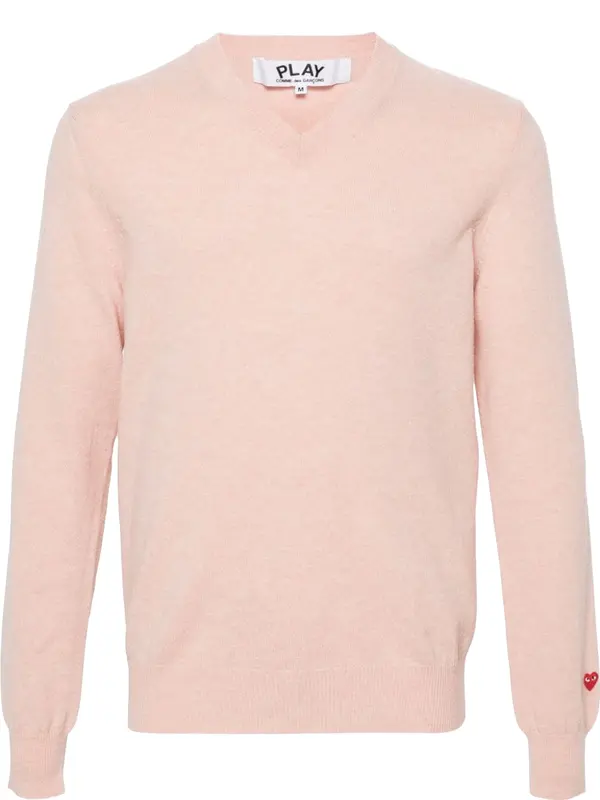 Play Comme Des Garcon V-neck Wool Jumper - Pink