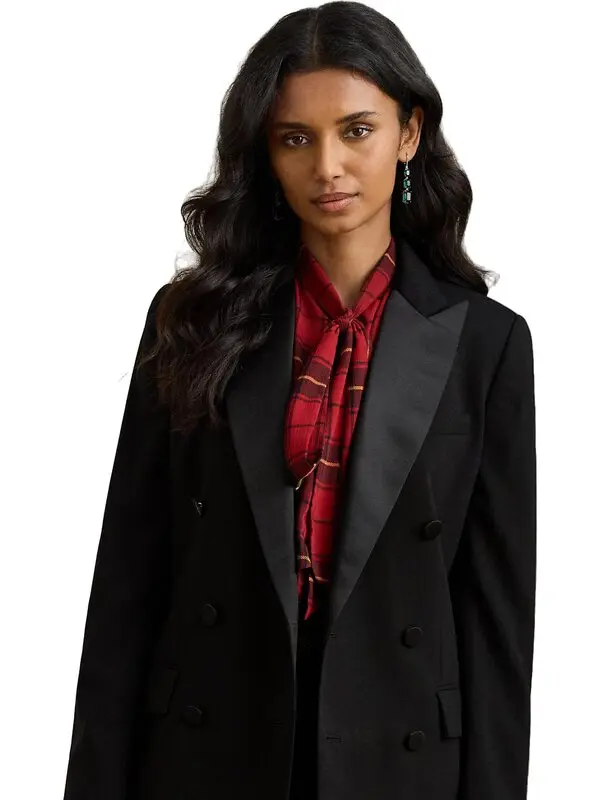 Ralph Lauren Double-breasted Satin-trim Crepe Blazer - Black