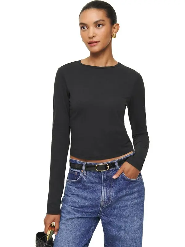 REFORMATION Ezra Slim Fit Long Sleeve - Black