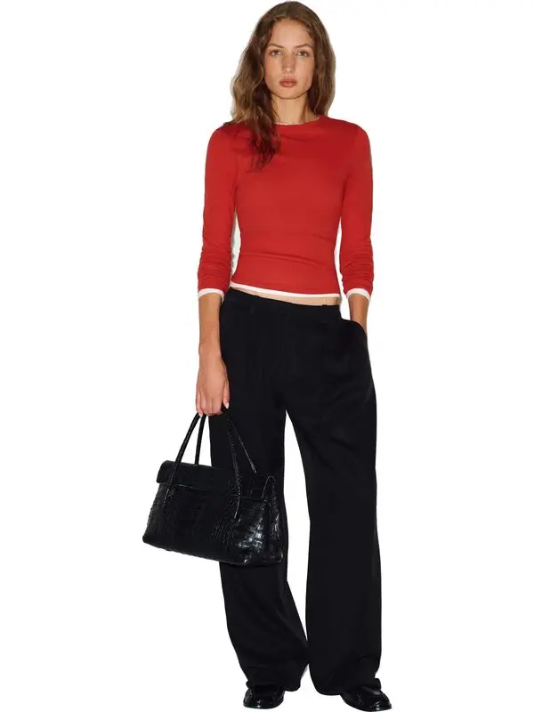 REFORMATION Ezra Slim Fit Long Sleeve Crewneck Tee - Red
