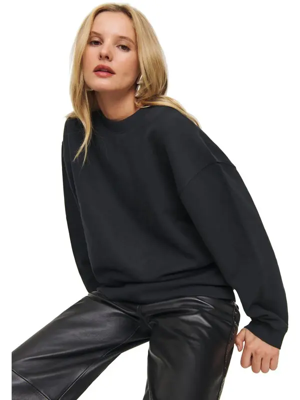 REFORMATION Emma Classic Crewneck Sweatshirt - Black