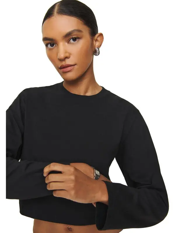 REFORMATION Asher Cropped Oversized Longsleeve T-shirt - Black