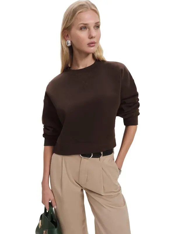 REFORMATION Grace Cropped Vintage Oversized Crewneck Sweatshirt - Brown