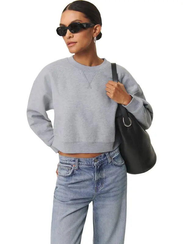 REFORMATION Grace Cropped Oversized Crewneck Sweatshirt - Grey