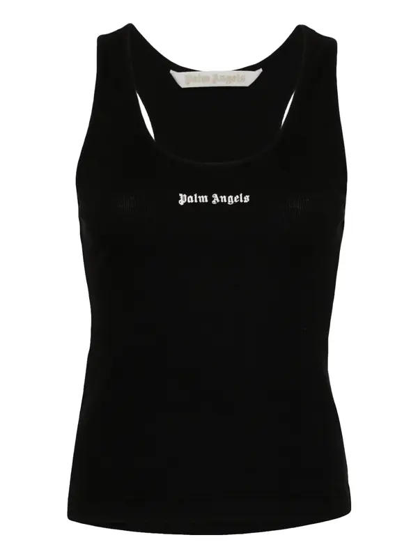 Palm Angels Logo Ribbed Tank Top - Black