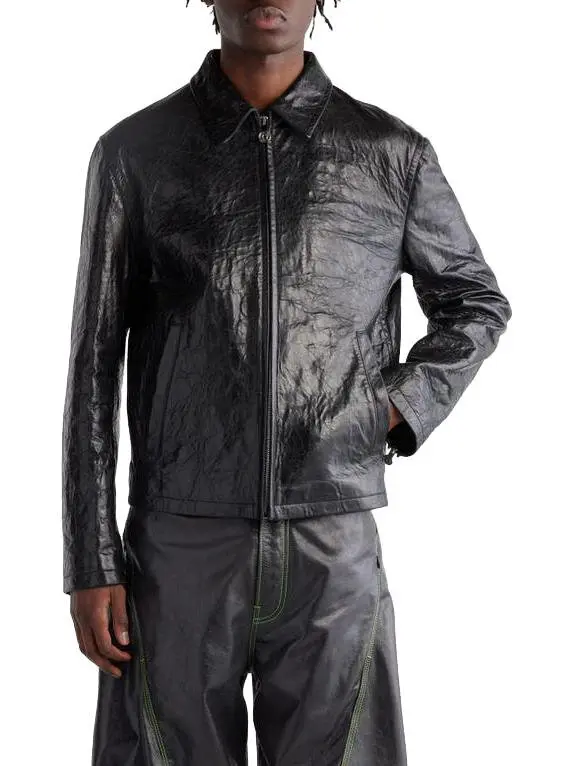 Acne Studios Crinkled Lambskin Leather Jacket - Black