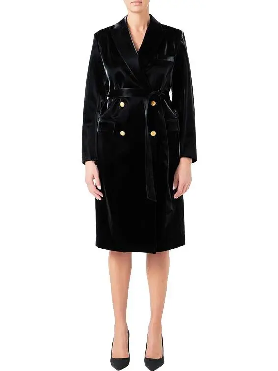 Endless Rose Double Breasted Faux Leather Trench Coat - Black