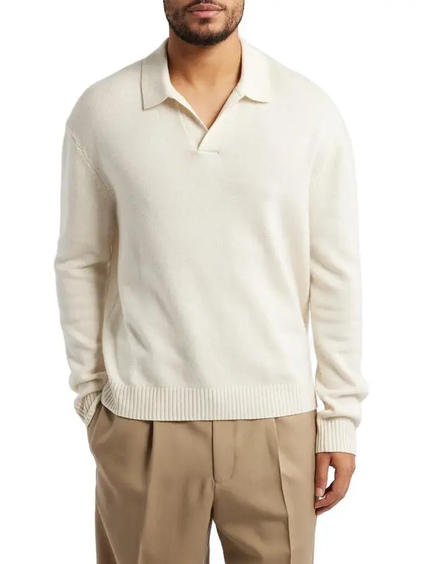 FRAME Wool And Silk Johnny Collar Sweater - Off White
