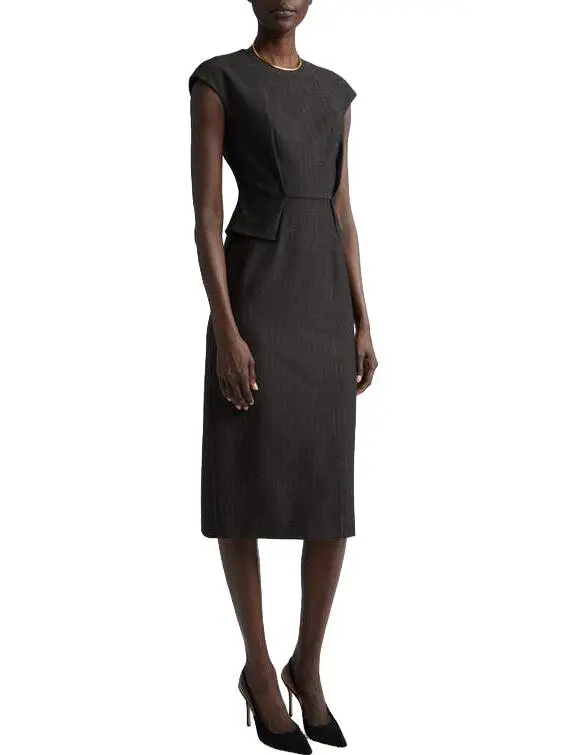 St. John Pinstripe Jersey Peplum Sheath Dress - Mocha