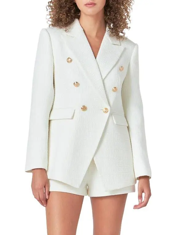 Endless Rose Tweed Double-breasted Blazer - White