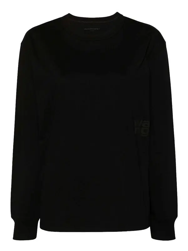Alexander Wang Essential Puff Logo Jersey Long Sleeve Tee Shirt - Black