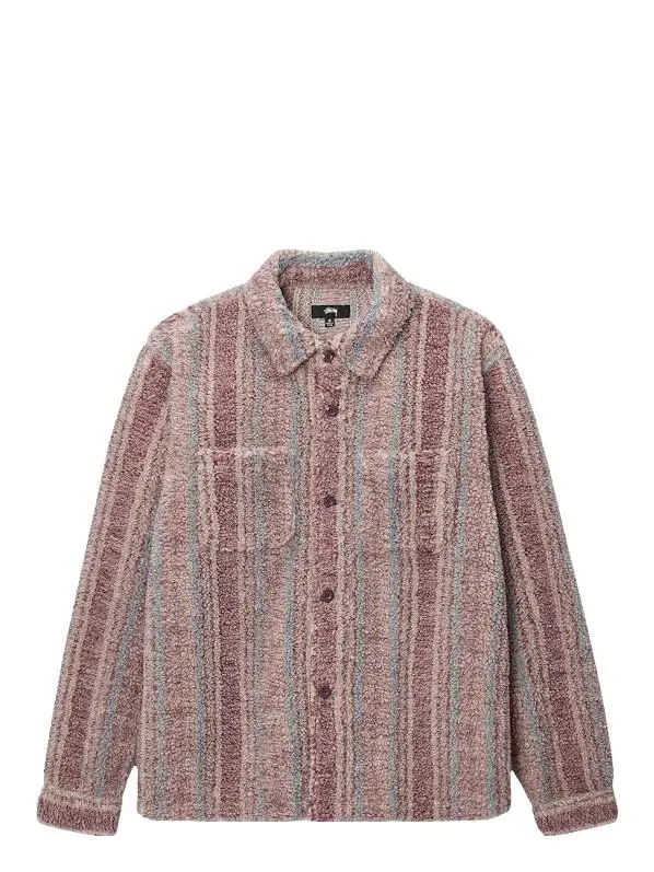 StÜssy Stripe Sherpa Shirt - Berry