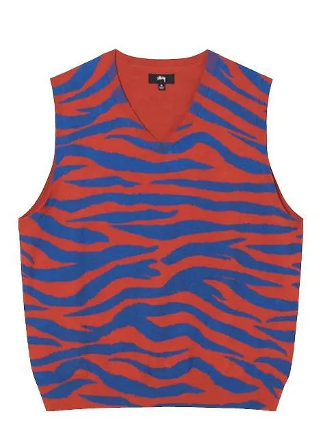 StÜssy Tiger Print Sleeveless Knit Top - Red