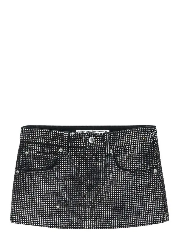 Alexander Wang All Over Distressed Crystal Mini Skirt - Washed Black