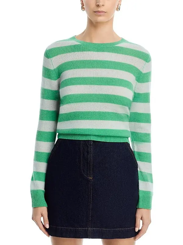 Jumper 1234 Cashmere Striped Crewneck Sweater - Fresh Green