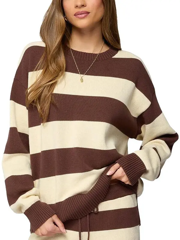 EDIKTED Riley Oversized Knit Sweater - Brown-and-beige