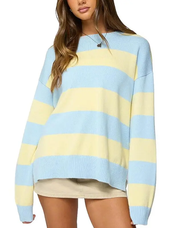 EDIKTED Riley Oversized Knit Sweater - Light-blue-and-yellow