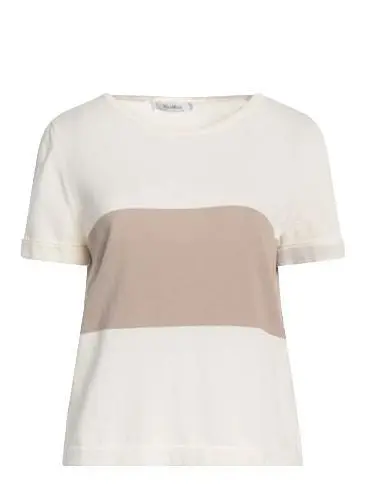 Max Mara Two-tone Crewneck Short Sleeve Cotton Knit Top - Ivory