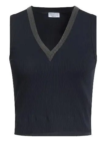 Brunello Cucinelli Ribbed Jersey Top - Navy