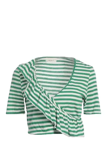 VICOLO Striped Ruffle Tee - Green