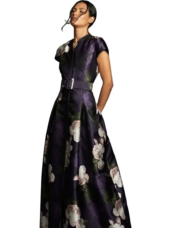 Sachin & Babi Marta Floral Printed Mikado Gown - Twilight Blooms