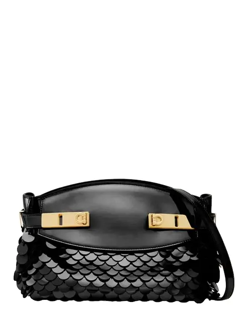FERRAGAMO Hug Soft Sequined Crossbody Bag - Black