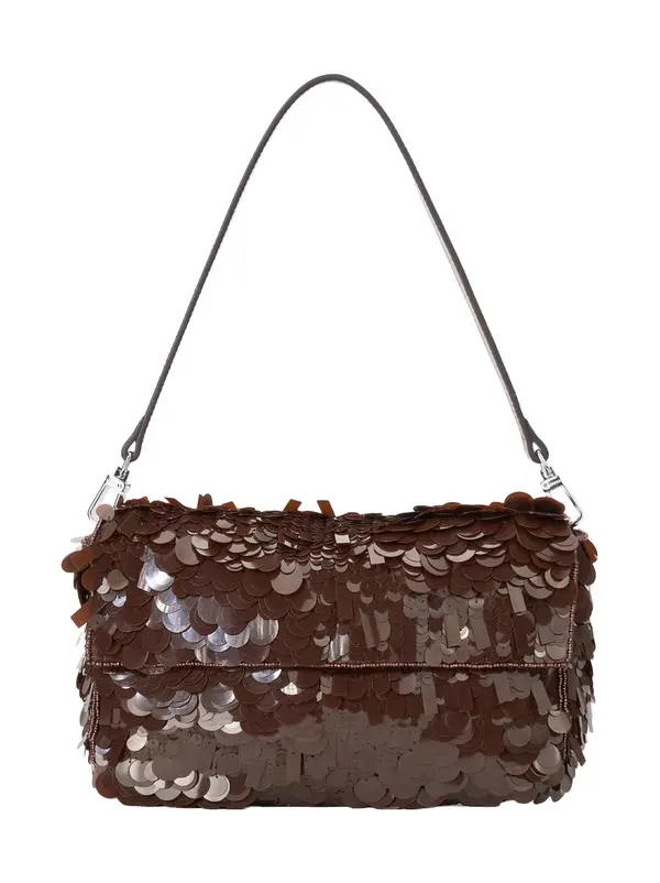 Staud Timmy Sequin Shoulder Bag - Cacao