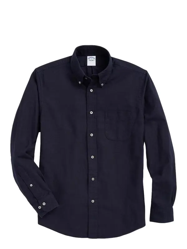 Brooks Brothers Solid Flannel Button-down Shirt - Navy