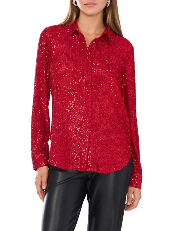 Vince Camuto Sequin Shirt - Ultra Red