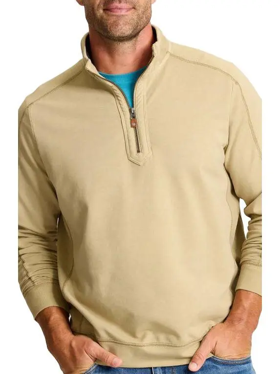 Tommy Bahama Ben & Terry Half Zip Sweatshirt - Stone Khaki