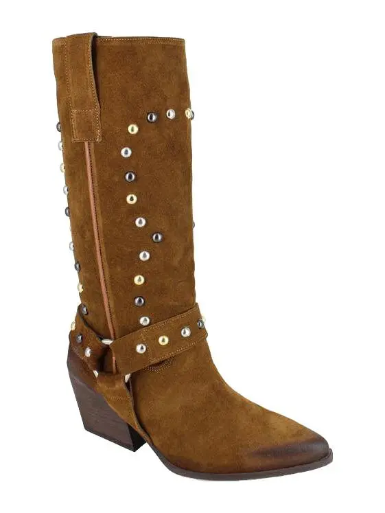 ZIGINY Giana Studded Western Boots - Tan