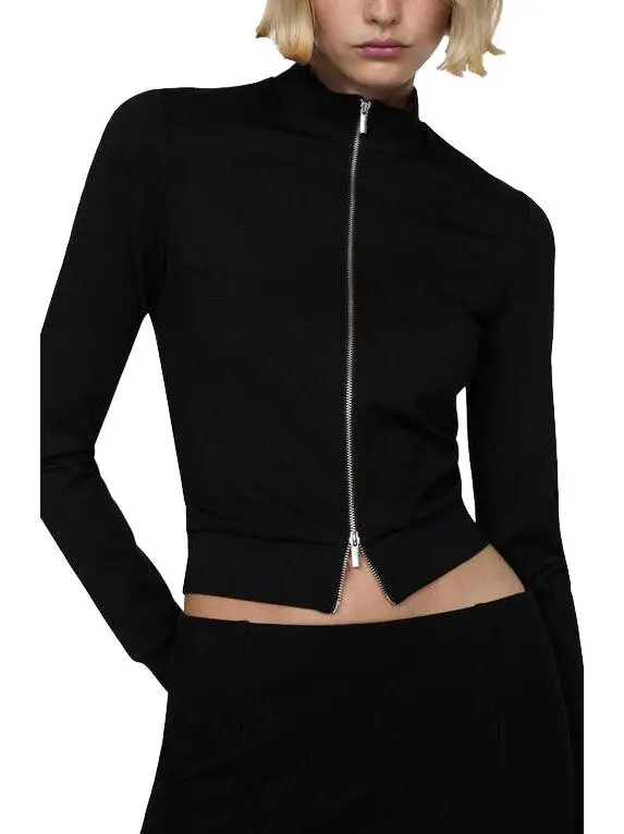 Mango Zip Front Knit Jacket - Black