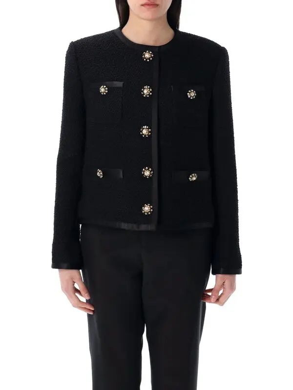 Dolce & Gabbana Cropped Bouclé Tweed Jacket - Black