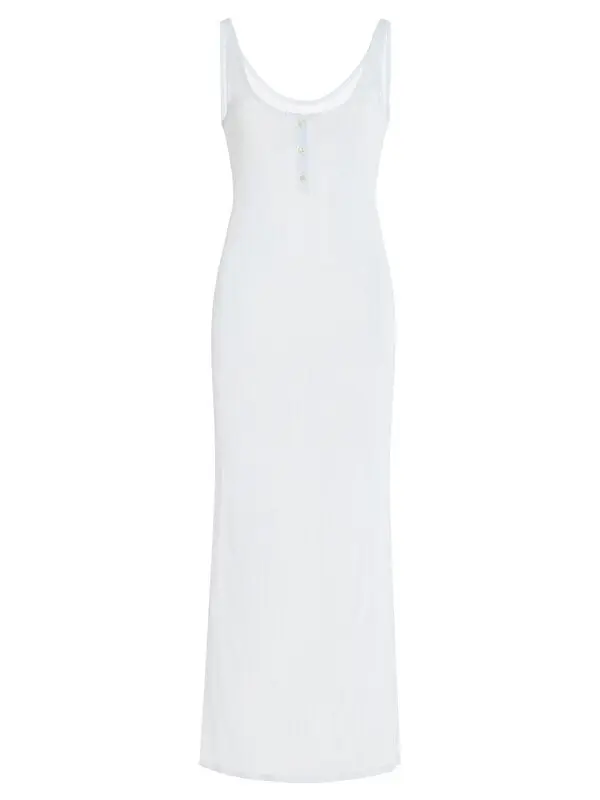 Brandon Maxwell Catherine Knit Henley Midi Dress - Light Blue