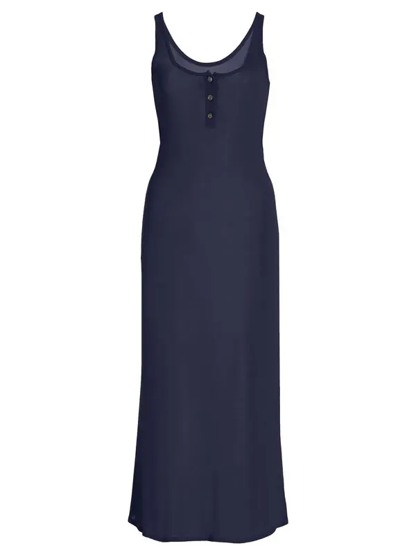 Brandon Maxwell Catherine Knit Henley Midi Dress - Navy