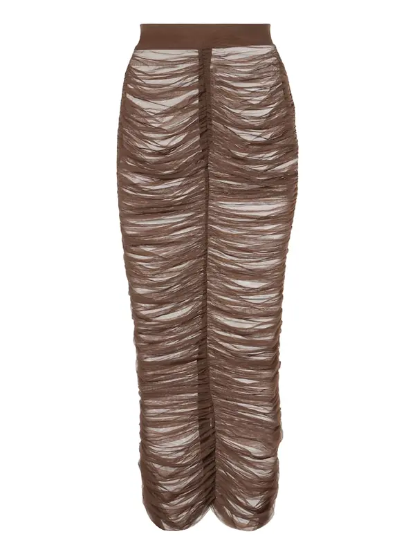 Alex Perry Ruched Mesh Midi Skirt - Brown