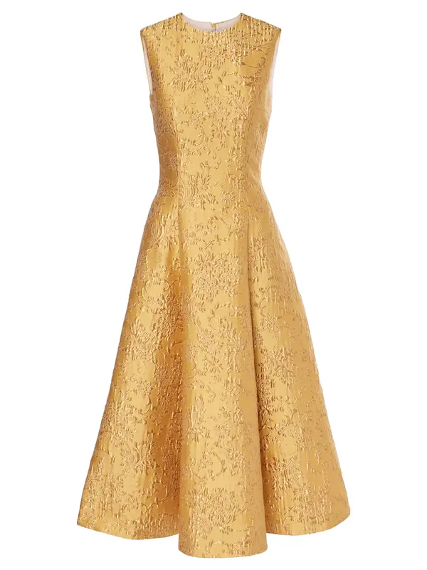 EMILIA WICKSTEAD Mara Floral Embossed Jacquard Midi Dress - Gold